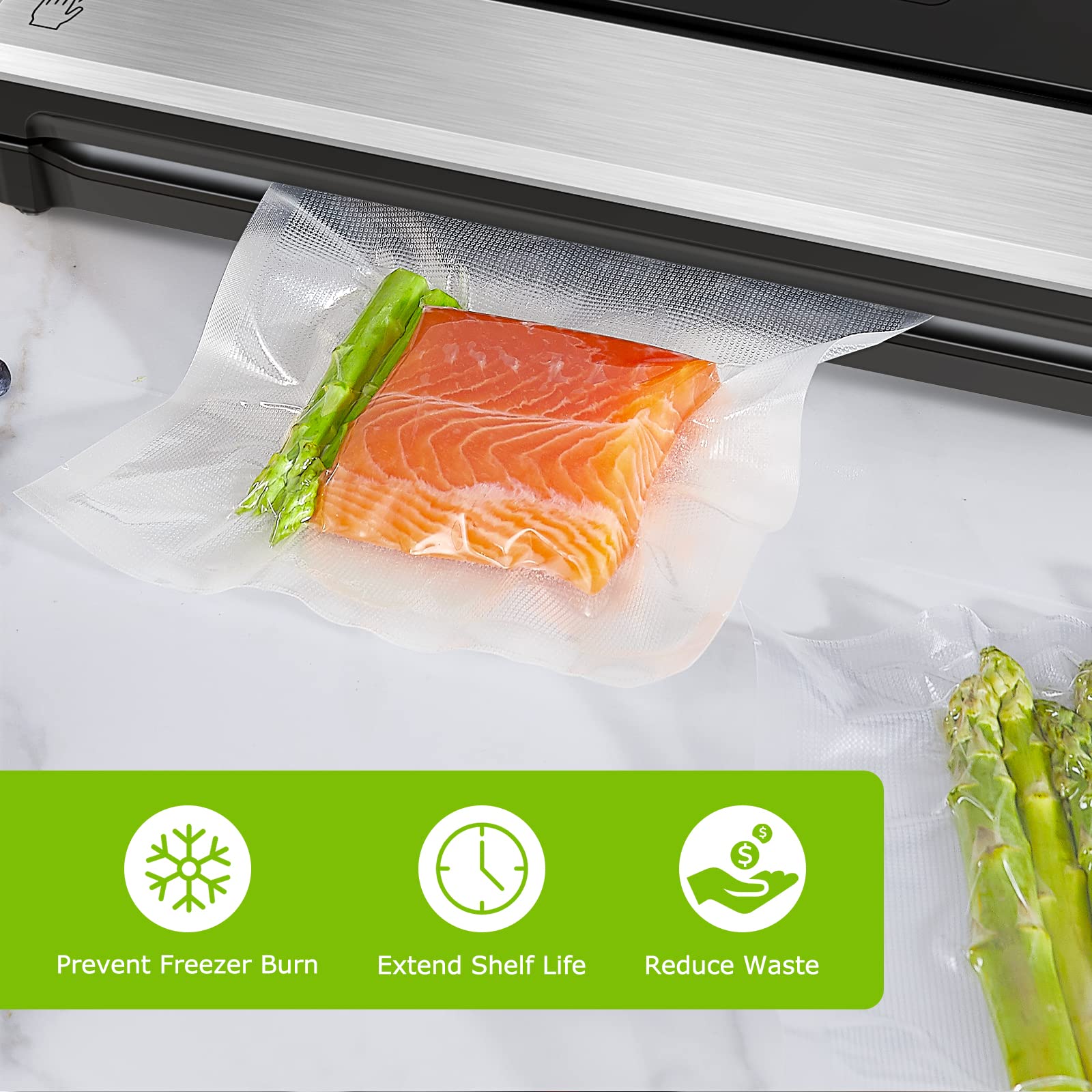 Bonsenkitchen Food Sealer Machine with 100 Pint 6" x 10" Sealer Bags