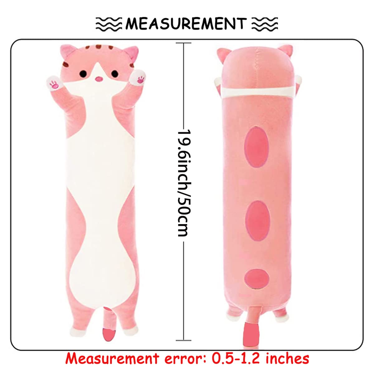 MDXMY Long Stuffed Cat Plush Pillow Cute Cat Stuffed Animals Soft Long Body Throw Sleeping Pillow(Pink,19.6inch)