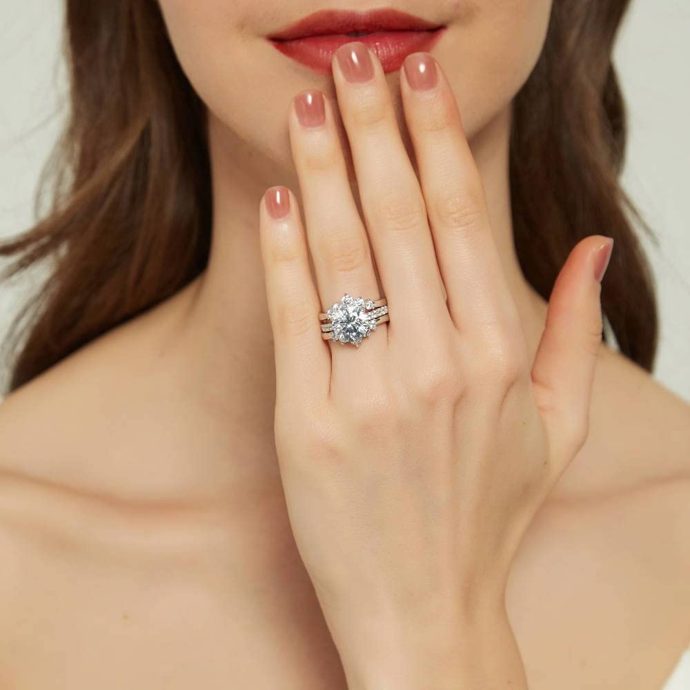 BERRICLE Sterling Silver 5-Stone Wedding Engagement Rings Cubic Zirconia CZ Solitaire Ring Set for Women, Rhodium Plated Size 5.5
