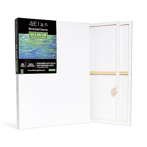 Elan Stretched Canvases 24x32, 4-Pack Canvases for Painting, Painting Canvas Bulk, Stretched Canvas for Adults Blank Canvas for Painting, Painting Canvases Paint Canvases for Painting Art Canvas