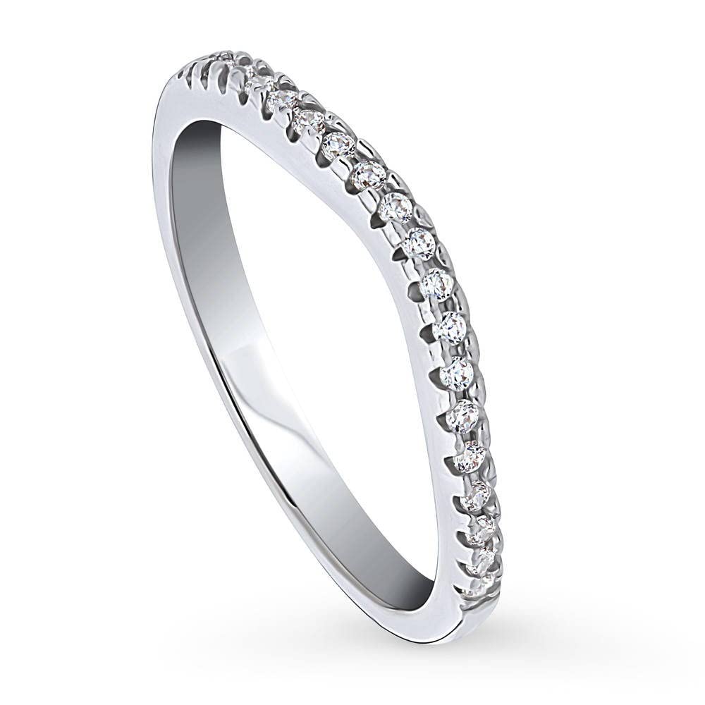 BERRICLE Sterling Silver Wedding Rings Cubic Zirconia CZ Curved Half Eternity Ring for Women, Rhodium Plated Size 7
