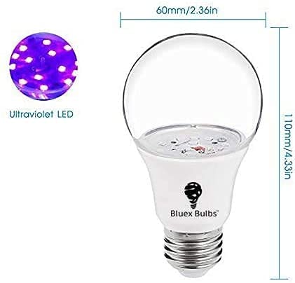 Bluex Bulbs 6 Pack LED Black Light Bulb, 9W A19 E26 Blacklight Bulb Level 385-400nm, Body Paint, Glow in The Dark LED Light Bulb Neon Glow Fluorescent Poster Black Bulb (6 Pack)