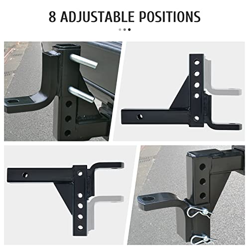 OMT Trailer Hitch Ball Mount with 2.5 Ton Towing Capacity, Class 3 Tow Hitch with 1" Hole and Pins for 2" Receiver Pickups Vans SUVs, Adjustable Drop Hitch for Trailers Campers Boats More