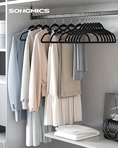 SONGMICS Velvet Hangers, 50 Pack, Ultra Thin Space Saving, Non-Slip Coat Hangers with Tie Organiser, 360 Degree Swivel Hook, Black CRF50B