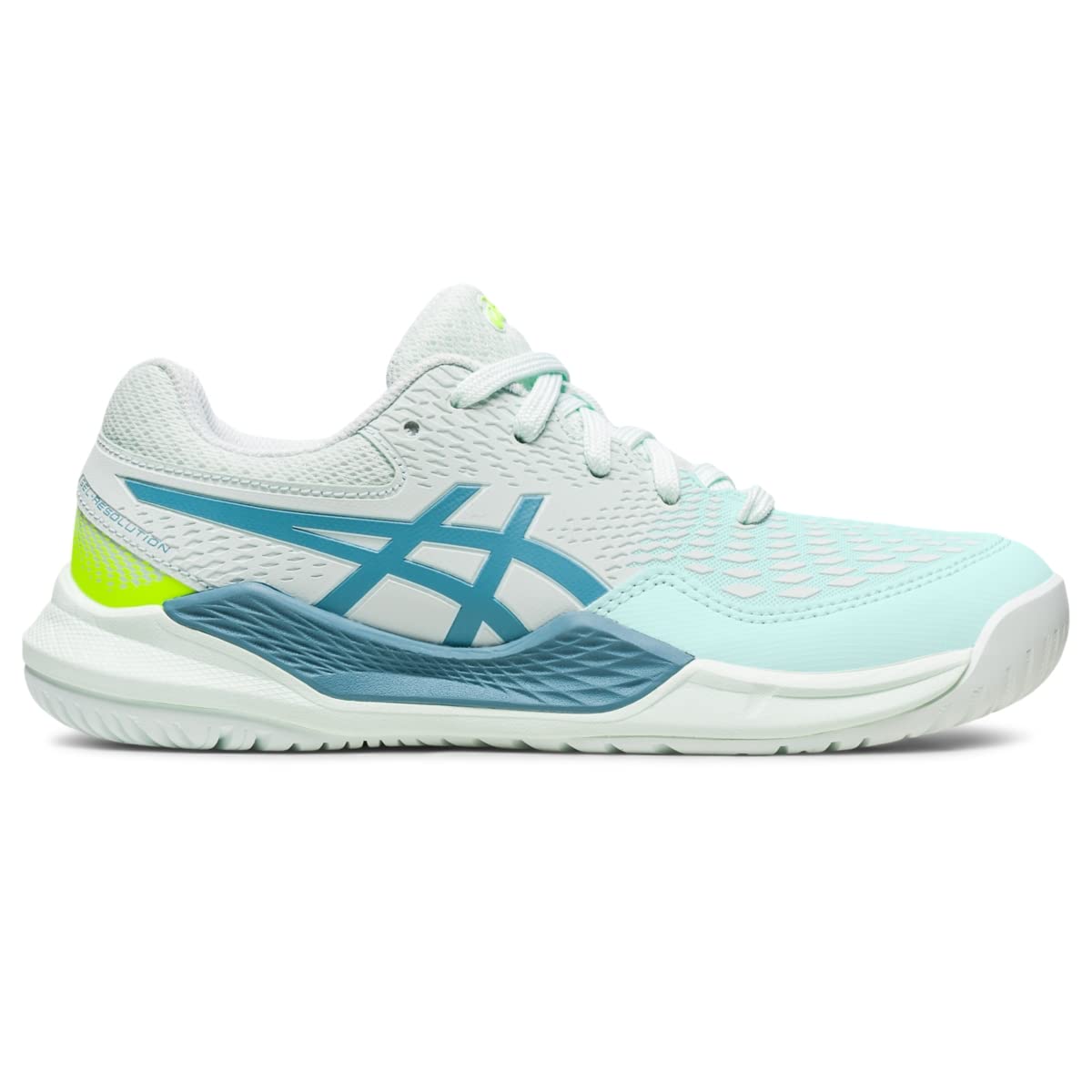 ASICS Kid's GEL-RESOLUTION 9 Grade School Tennis Shoes, 2, SOOTHING SEA/GRIS BLUE