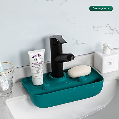 EastVita Kitchen Sink Storage Rack,Faucet Splash-Proof Draining Rack,Non-Slip Sink Water Collection Pad Kitchen Rag Sponge Wipe Sink Tray Holder Drain Basket for Various Countertops Dark Green
