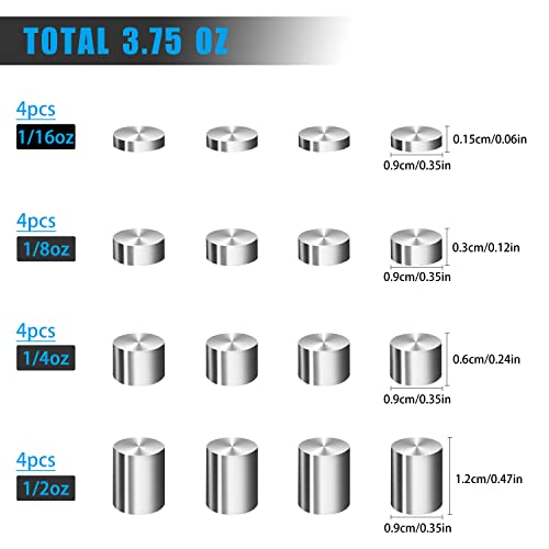 Cylindrical Tungsten Weights for Wood Car with 4 Different Sizes Total 3.75 OZ ,Letting Your Wood Car to The 5 oz Limit and Optimizing Your Wood Car for Speed Fastest