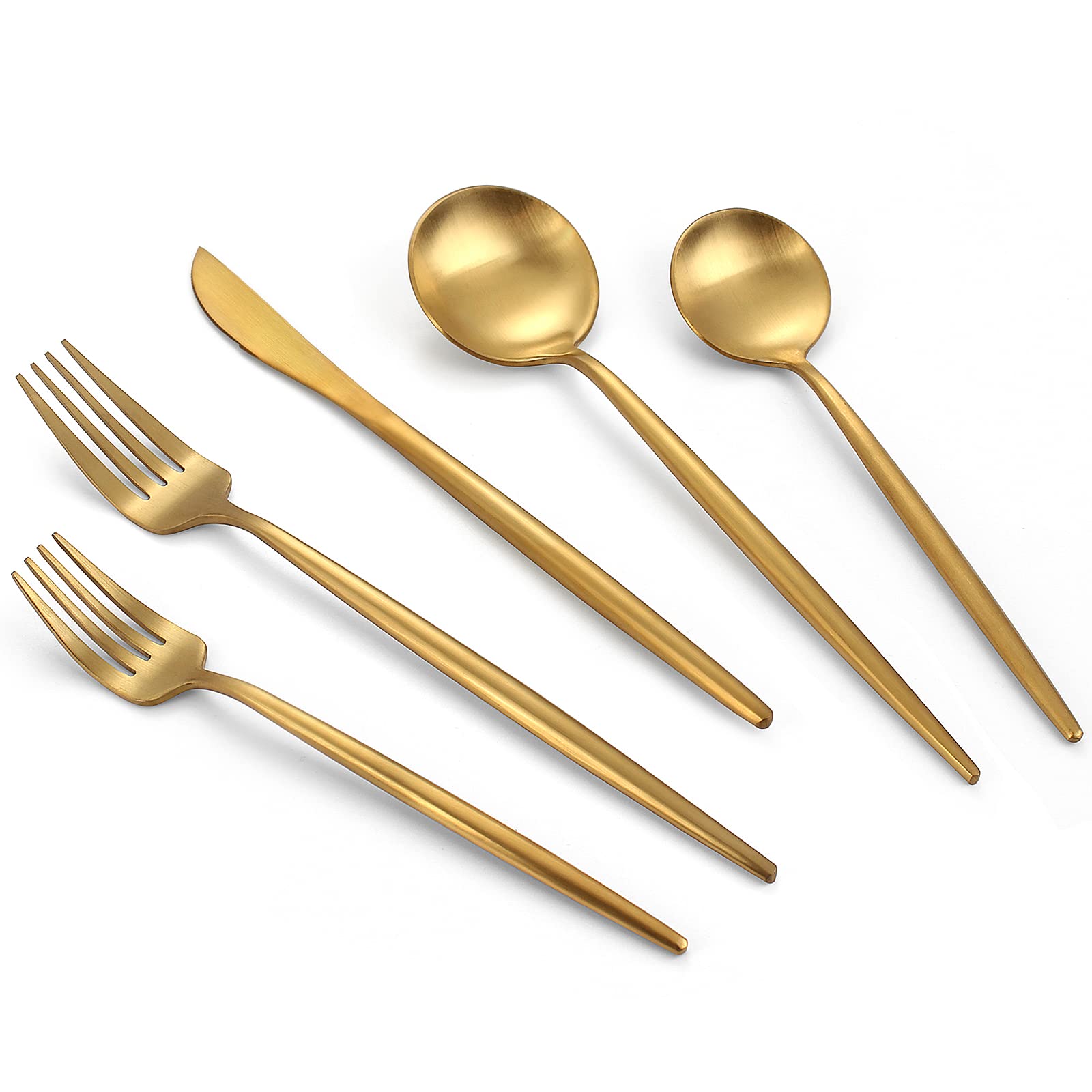 VANVRO Matte Gold Silverware Set, 20-Piece Stainless Steel Flatware Set, Tableware Cutlery Set Service for 4, Satin Finish Utensils Set, Knife Fork Spoon Set for Home and Restaurant, Dishwasher Safe