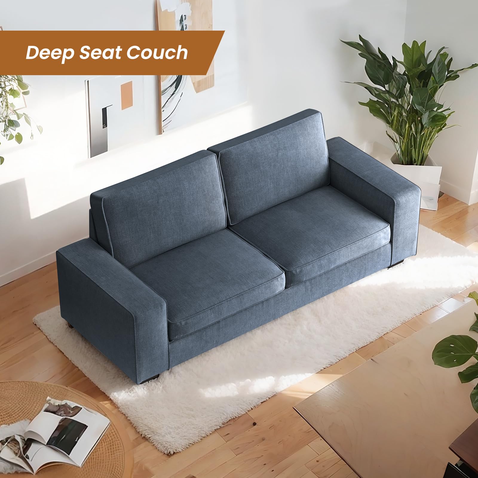 COHOME Loveseat Couch for Living Room,Chenille Upholstered Comfty Couch with Removable Covers Wide Armrest,Morden 2-Seater Small Sofa for Bedroom,Beige