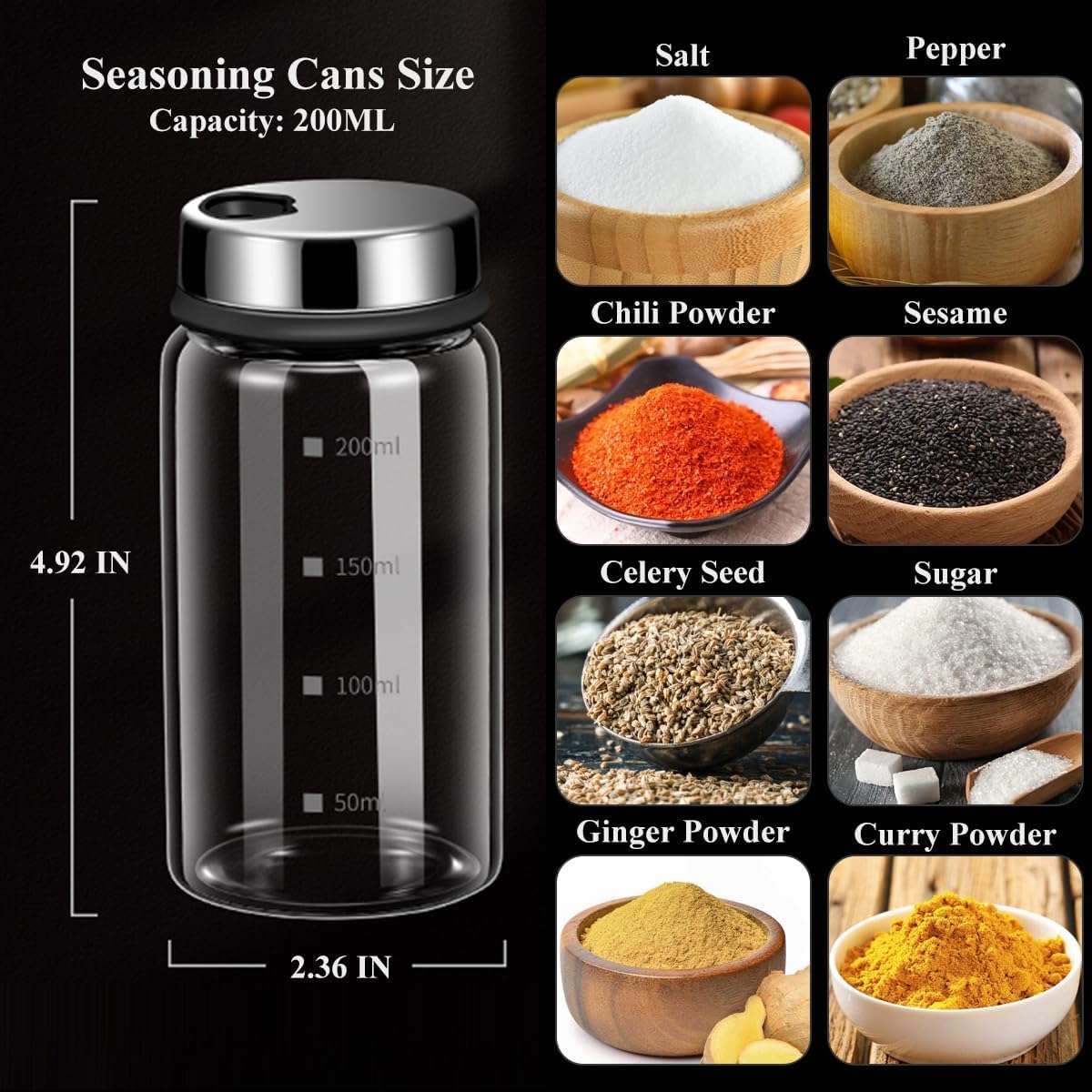 Verdental 7 oz Salt Pepper Shakers with Adjustable Outlet Holes Clear Glass Shaker Bottles Spice Seasoning Cans for Kitchen Decor and Home Restaurant BBQ Camping Farmhouse Kitchen Accessories (200ml)