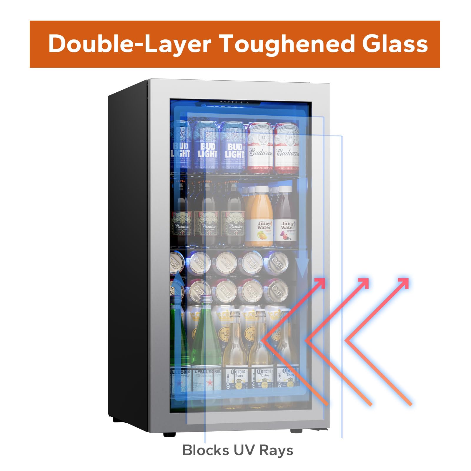 Ca'Lefort Beverage Refrigerator, 121 Can Mini Fridge Glass Door for Beer Soda 38-68°F, Freestanding/Under Counter Beverage Cooler for Bedroom/Office/Bar, 3 Adjustable Shelves(3.11 Cu.Ft)