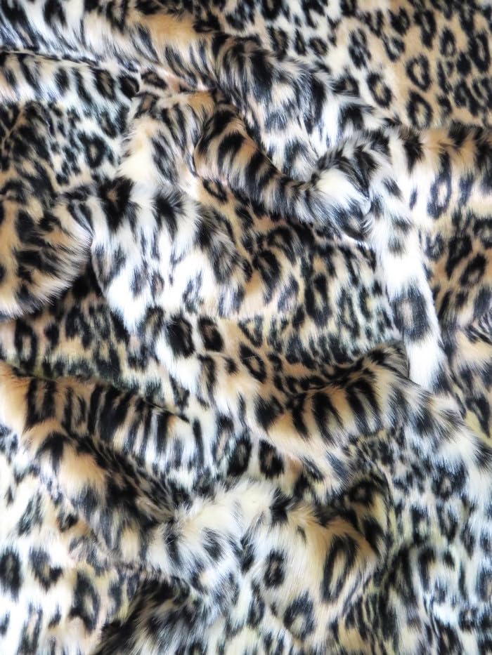 Faux Fake Fur Leopard Cheetah Animal Long Pile Fabric Sold by The Yard DIY Coats Costumes Scarfs Rugs Accessories Fashion (Snow Leopard Brown)