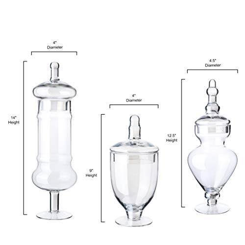 Diamond Star Set of 3 Clear Glass Apothecary Jars Elegant Storage Jar, Decorative Wedding Candy Organizer Canisters Home Decor Centerpieces (H: 9", 12.5", 14")
