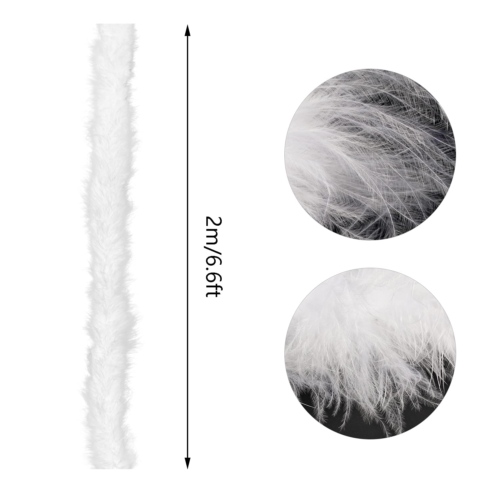 Dxhycc 2 Yards Marabou Feather Boa for Crafts Wedding Party Halloween Costume Christmas Tree Decoration 20 Grams, White