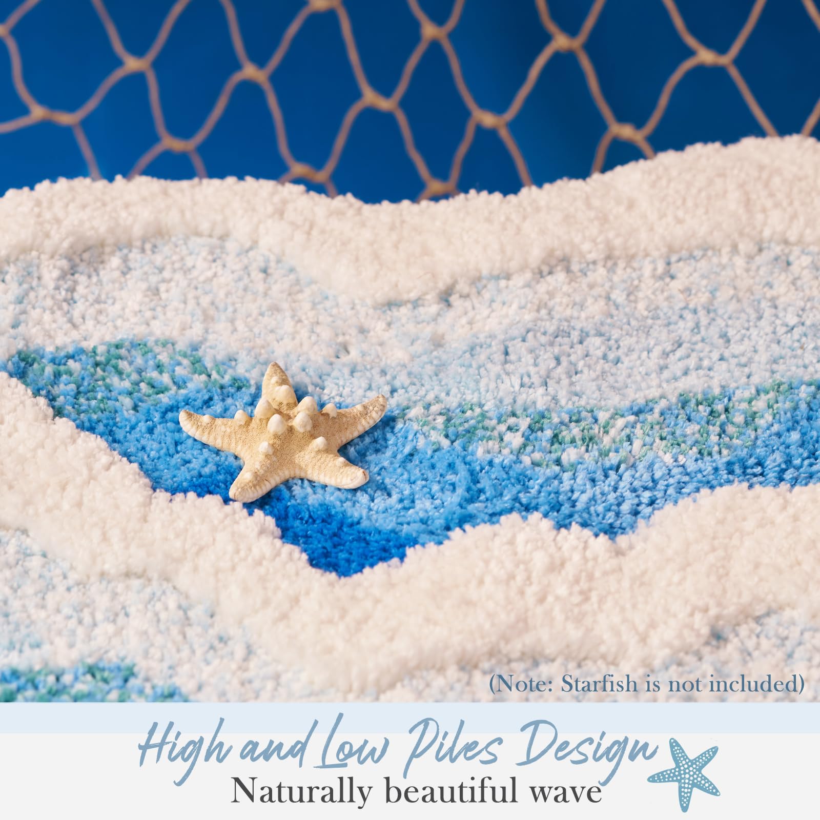 DyeFury Blue Ocean Wave Bath Mat, Cute Funky Bathroom Rugs for Coastal Beach Nautical Themed Decor, Non-Slip Washable Accent Rug for Bedroom Kitchen, Trendy Tufted Shower Mats 31"x 21"