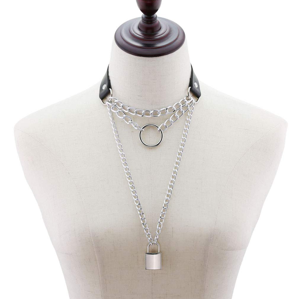 AWESE Adjustable Lock Leather Choker,Punk Rock PU Choker Necklace Goth Soft Choker Collar Chain for Women Girls Cosplayer