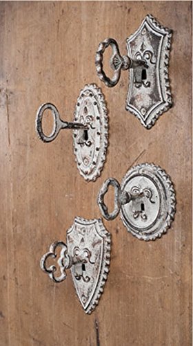 CTW Vintage Key Metal Hooks Set of 4, Antique White