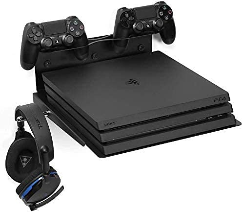 Borangame - Horizontal Wall Mount Compatible with All PlayStation PS4 Models (First Series, Slim and Pro), PS5 & XBOX, Stand in Powder-coated Iron, Space for 2 Pad and 1 Gaming Headphone Holder
