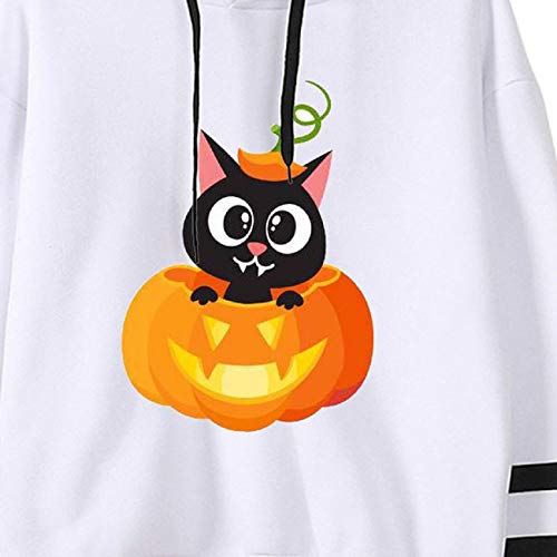 Hoodies for Women, FAPIZI Women Halloween Pumpkin Print Crew Neck Stripe Hooded Sweatshirts Pocket Drawstring Pullover