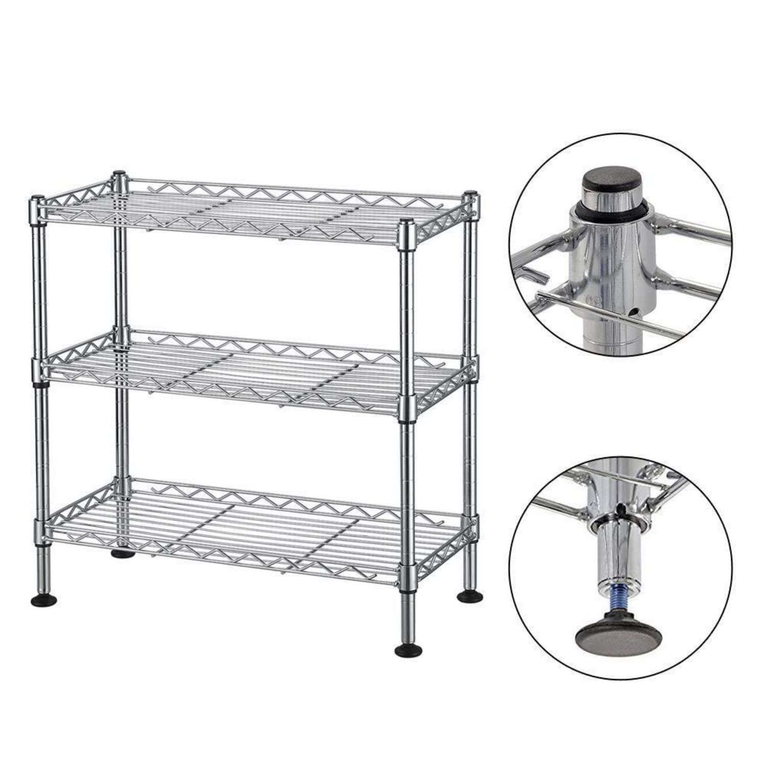 MAXCBD 3 Tier Adjustable Storage Shelving Unit Metal Organizer Wire Rack Shelf 17.72" H