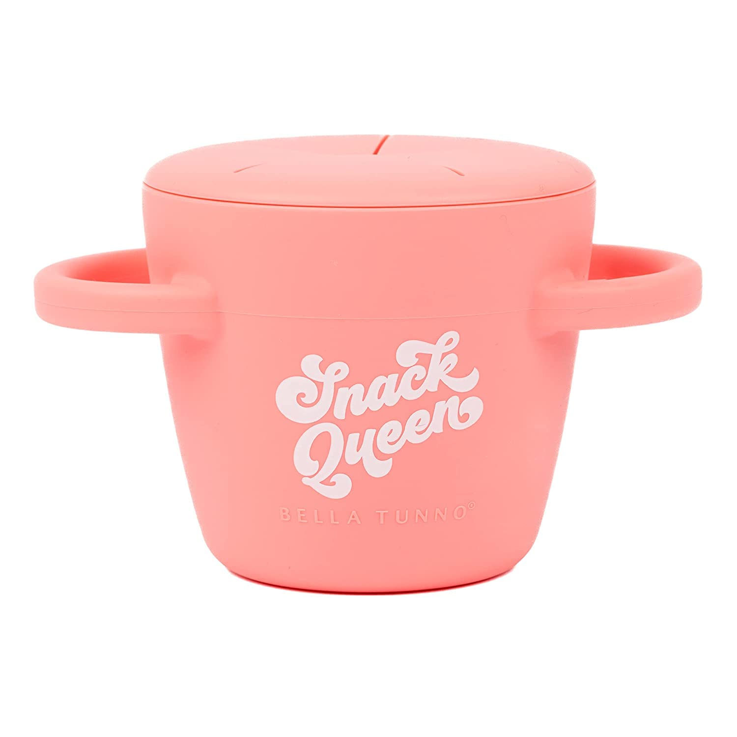 BELLA TUNNO Happy Snacker – Spill Proof Snack Cups for Toddlers and Babies, Snack Containers Made from Silicone BPA Free, Soft Opening & Removable Lid (Snack Queen)