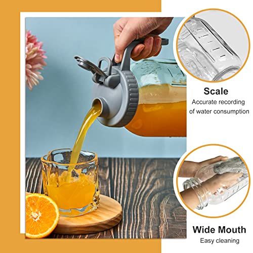 Mason Jar Pitcher with Pour Spout Handle Lid, 32 oz Thick Glass Jug for Cold Brew Coffee, Ice Beverage, Iced Juice, Lemonade, Sun Tea, Fruit Drinks Container