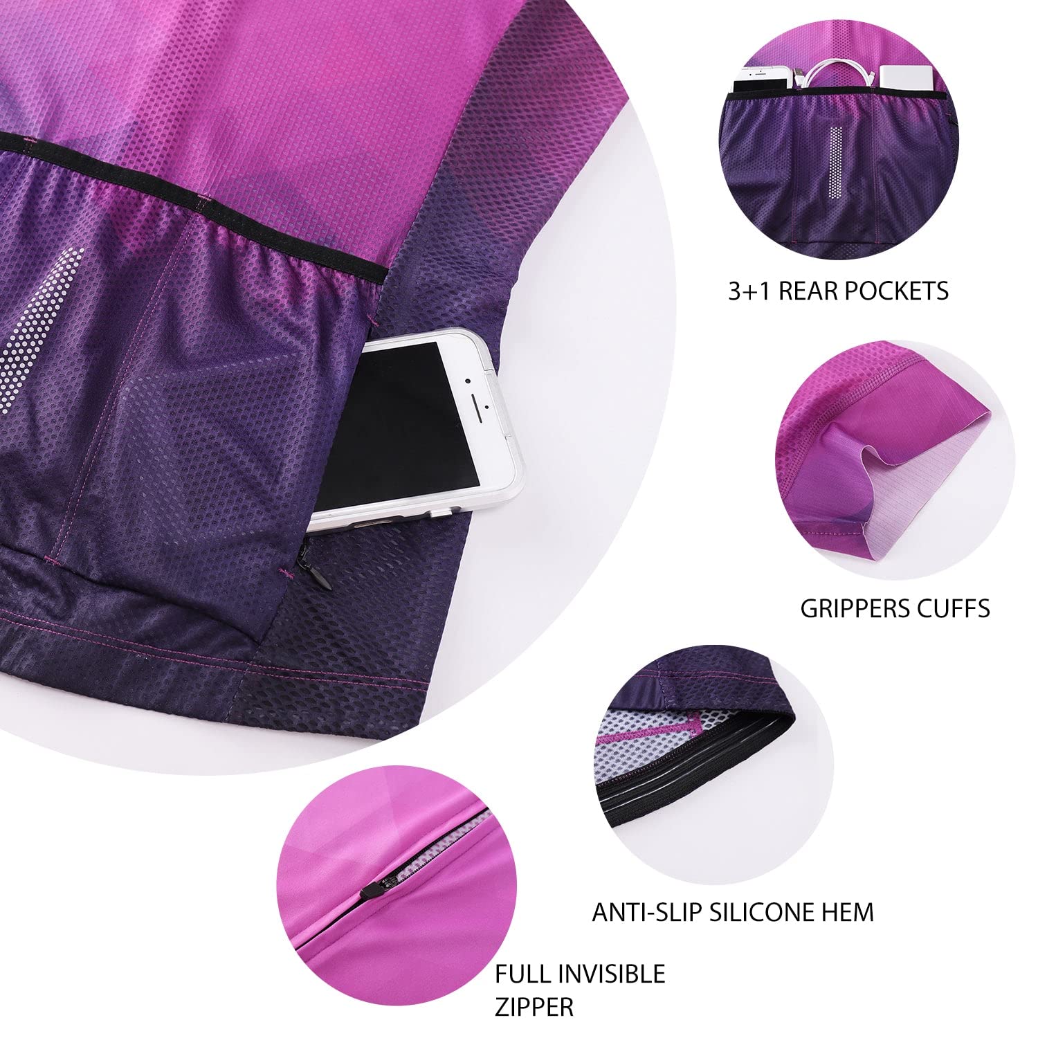 BALEAF Women's Cycling Jersey Set Short Sleeve with 3D Padded Bike Shorts Breathable Shirt Pockets Purple Size M