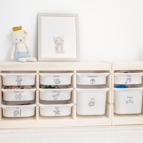 Toy Storage Labels. 40 Unique Designs of Vynil Trofast Tags. Home Organization Playroom, Bedroom Decals. Original Adhesive Artist Design by @vieli_arte. Creative Kids Toy Room Label. Bin Sticker Toddler Baby (Grey)