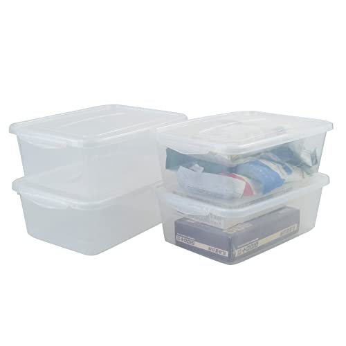 Easymanie 6.5 Quart Clear Plastic Bins with Lids, Latching Storage Boxes, 4 Packs, F