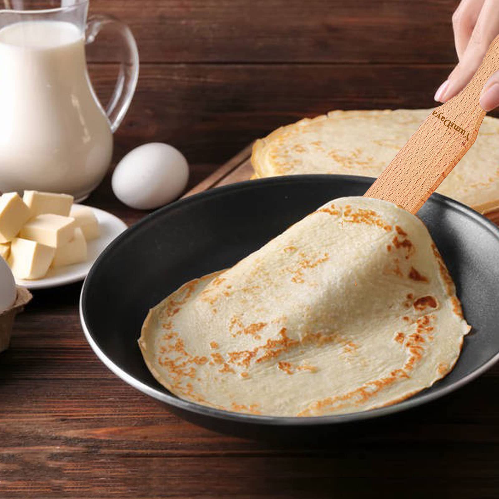 Crepe Spreader and Crepe Spatula Turner Set,Convenient Sizes to Fit Any Crepe Pan Maker - 100% Natural Wooden Crepe Spatula Set for Crepe Tools