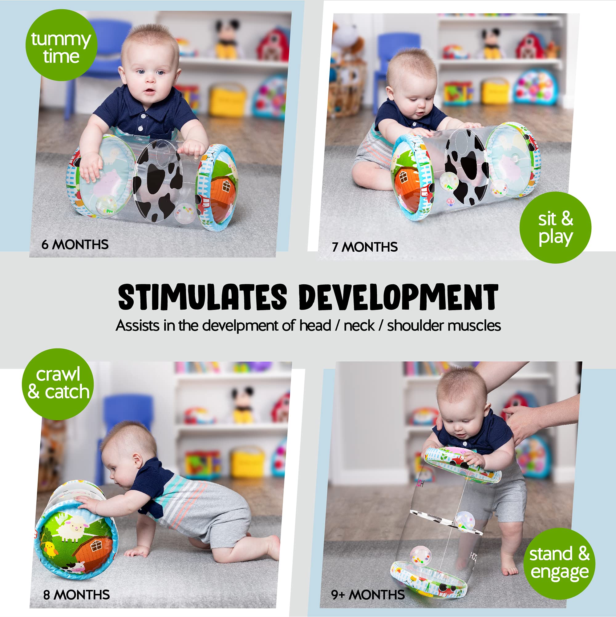 Hoovy Infant Crawling Toys | Toys for Crawling Babies | Crawling Toys for Babies 6-12 Months | Beginner Crawl Along Baby Roller | Drop Maze Tummy Time Activity Center | Early Development Jumbo Roller
