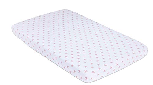 Pack n Play Playard Sheet - Mini Crib Sheet 100% Jersey Cotton 2 Pack for Baby Girl-Dusty Rose and Mauve Pink Stars