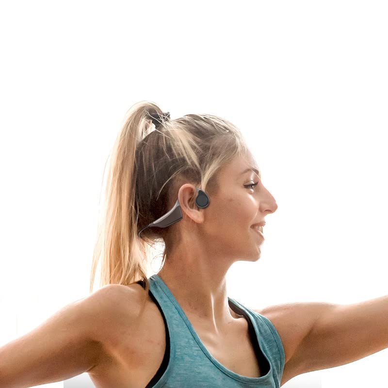 Bone Conduction Headphone Bluetooth Open Ear Wireless Headset 6 Hours Playtime with MP3 Player Built-in 8G Memoryghtweight Earphones for Jogging Running Driving Cycling, Hearing Protection (Grey)