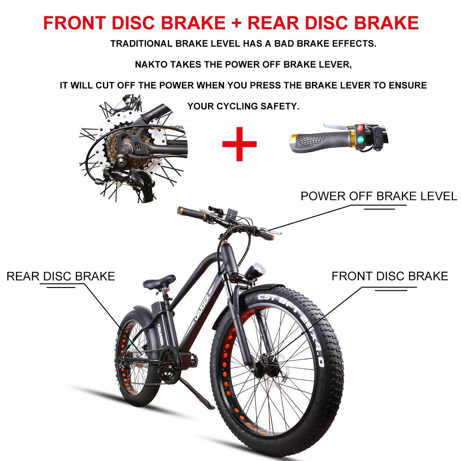 BRIGHT GG Super Cruiser 26'' Electric Bicycle 6 Speed Fat Tire Ebike with 500W Brushless Motor and 48V 12AH Lithium Battery,with Shock Absorption