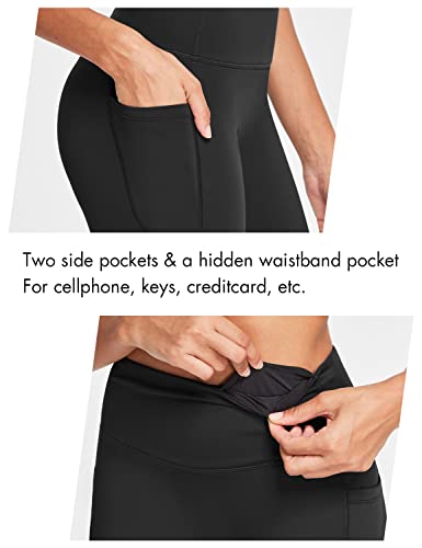 BALEAF Women's Long Compression Biker Shorts with Pockets High Waisted Spandex Workout Yoga Running Shorts Black S