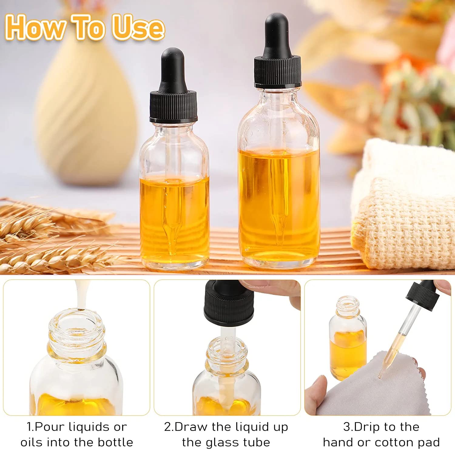 BOSTON ROUND GLASS BOTTLES WITH GLASS DROPPERS | 1oz (30ml) | Clear| Pack of 100