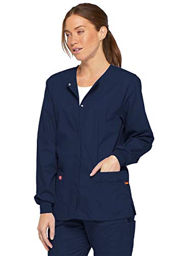Dickies EDS Signature Scrubs for Women, Snap Front Scrub Jacket in Soft Brushed Poplin 86306, L, Navy