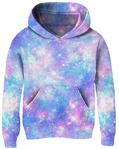 BFUSTYLE Girls Galaxy Hoodie 3D Pullover Hoodies Kids Long Sleeve Cool Blue Sweatshirt Size 7-8