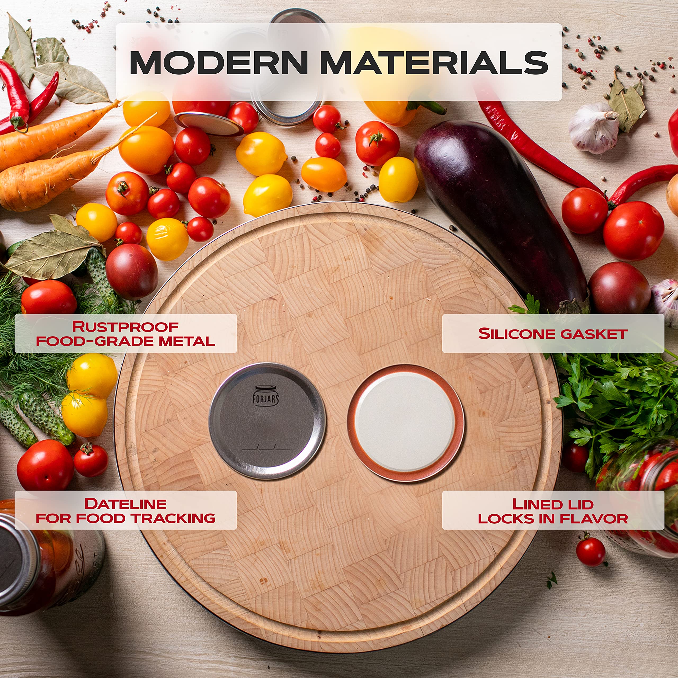 Canning Lids Regular Mouth, 100-Pack β Create Airtight Seals on Mason Jars to Preserve Food for Meal Prep & Food Storage β 2.7 In. Steel Lids with Silicone Seals β Canning Supplies by FORJARS