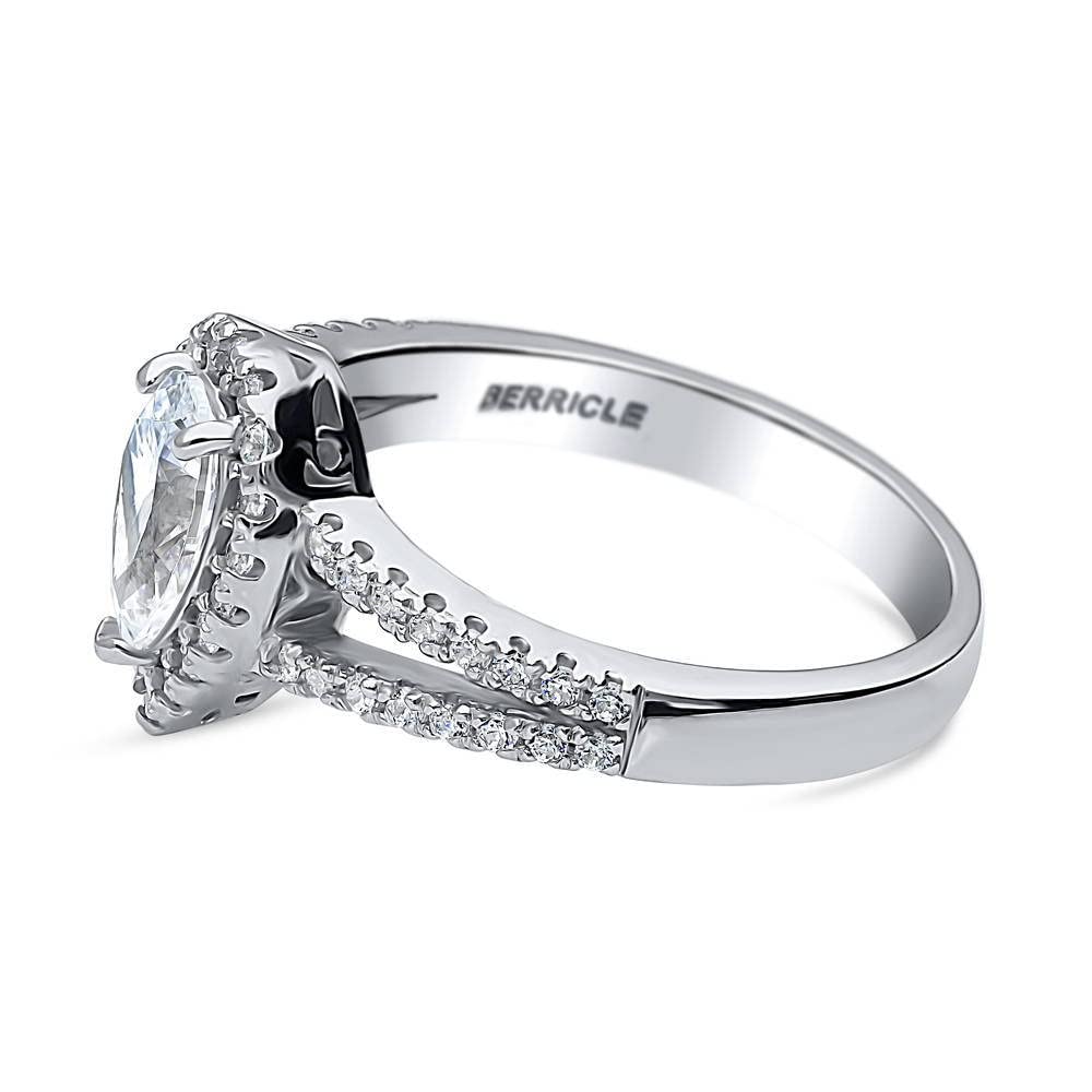 BERRICLE Sterling Silver Halo Wedding Engagement Rings Pear Cut Cubic Zirconia CZ Promise Split Shank Ring for Women, Rhodium Plated Size 7