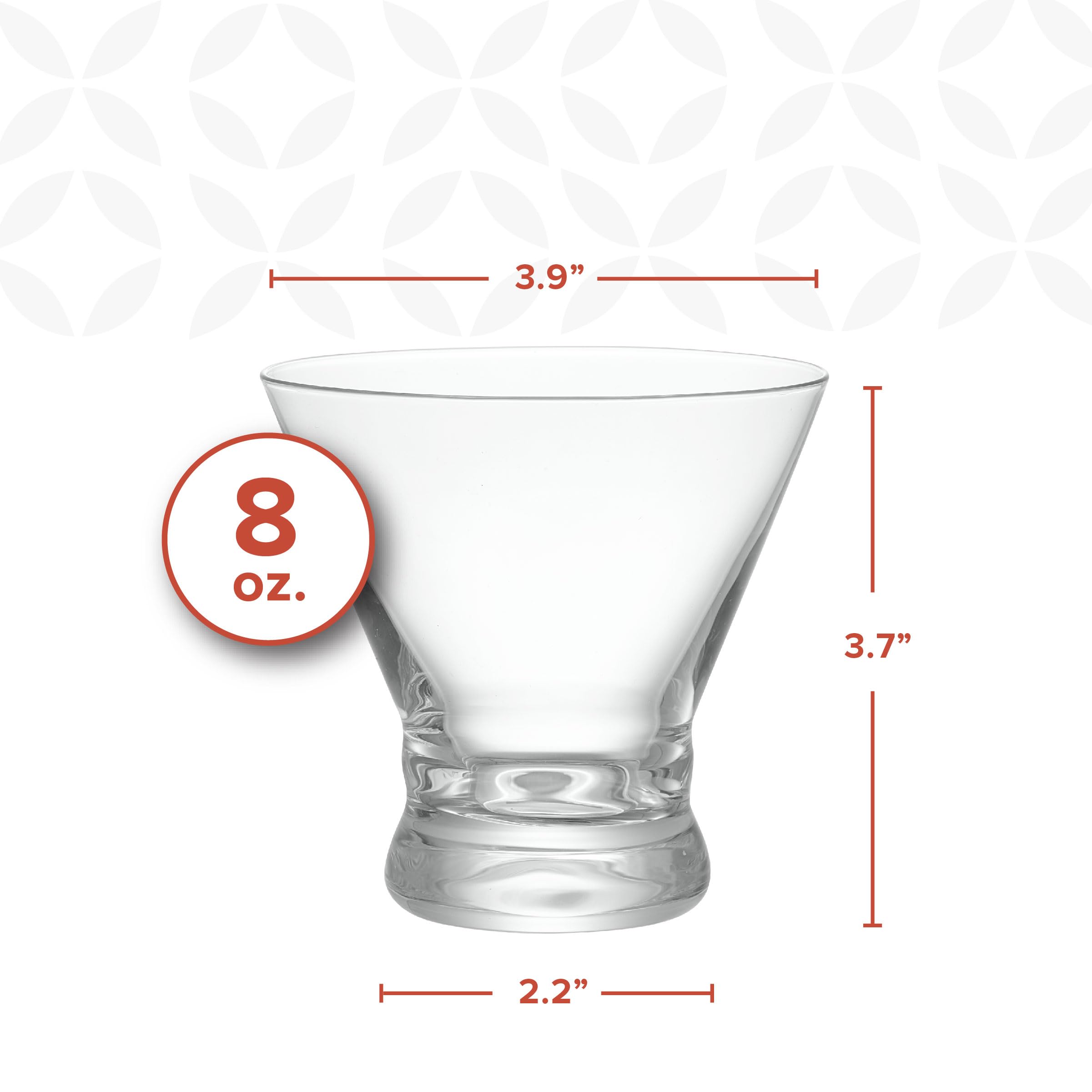 GLING [8 oz. Stemless Martini Glasses Set of 4, Cocktail Glasses for Liquor, whisky Great for Parties, Weddings and All Occasions