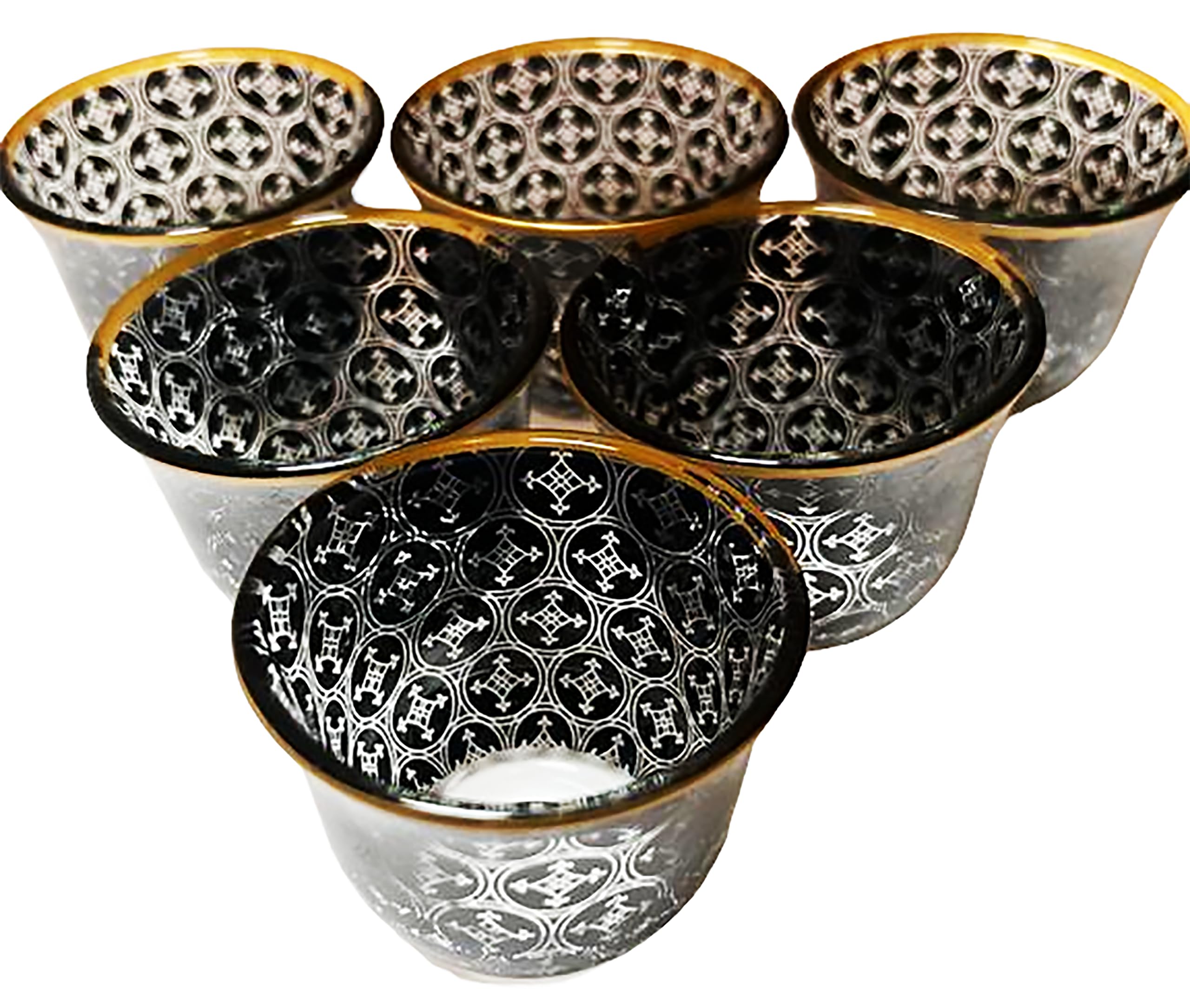Chandler Espresso Turkish Arabica Coffee Cup Assorted Design Available from Brand 70ml 2.5oz Set of 6 Cups with Gift Box (Porcelain, White Porcelain with Black Flowers H)