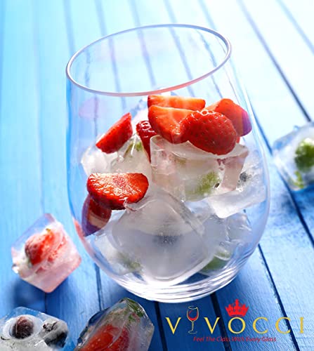 Vivocci Unbreakable Elegant Plastic Stemless Wine Glasses 20 oz | 100% Tritan Heavy Base | Shatterproof Glassware | Ideal For Cocktails & Scotch | Perfect For Homes & Bars | Dishwasher-Proof, Set of 4