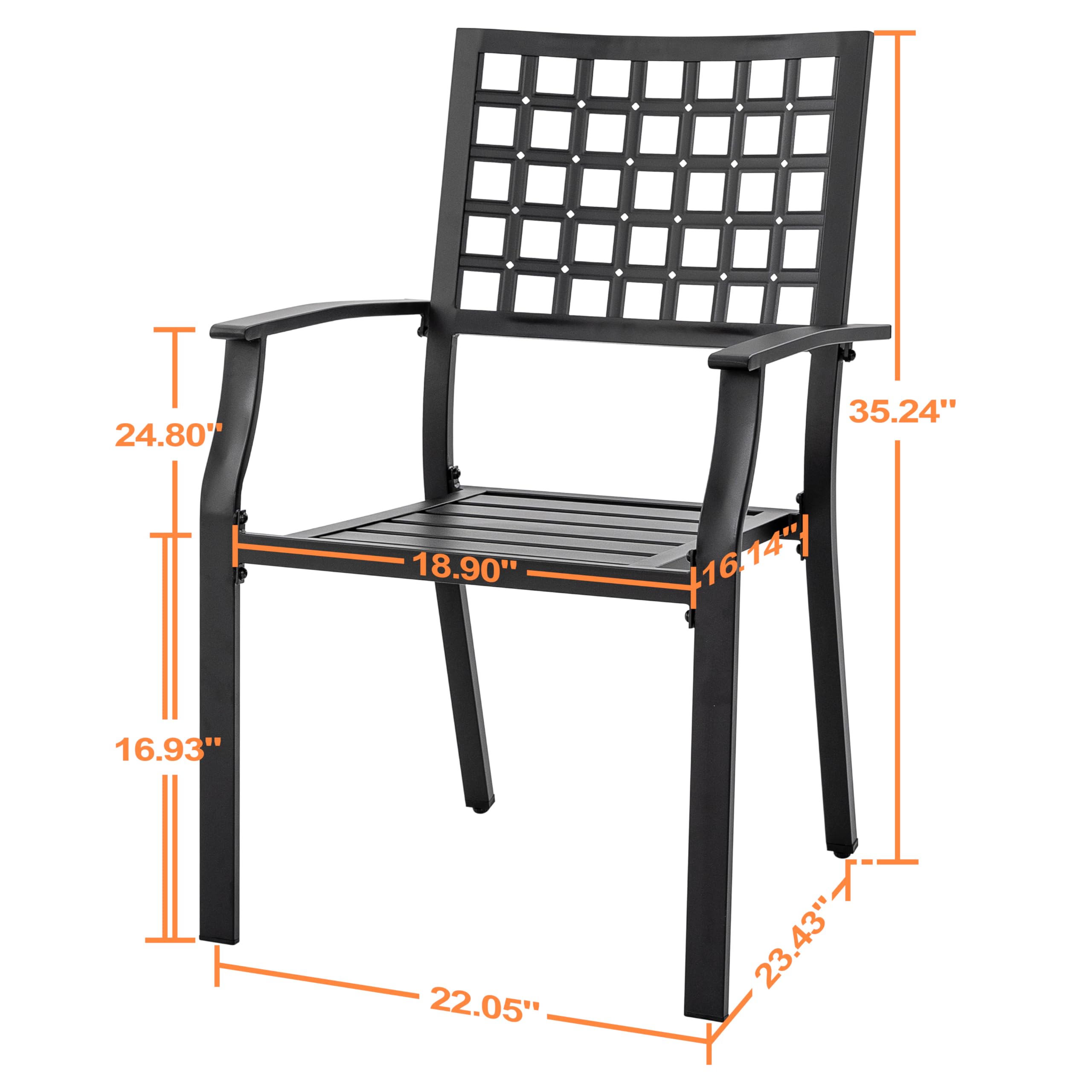 NUU GARDEN Patio Dining Chairs Set of 6, 300Lbs Stackable Outdoor Dining Chairs with Armrest, Wrought Iron Metal Chairs Patio Chairs for Backyard Lawn, Deck, Poolside, Porch, Bistro, Black