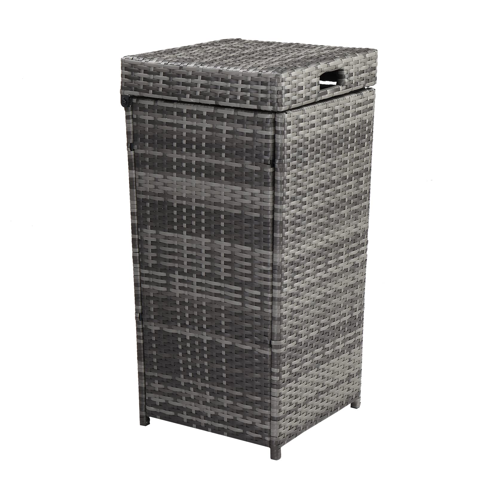 Maotifeys 24 Gallon Rattan Trash Can Outdoor Wicker Trash Bin with Lid, Rattan Outdoor Corner Wastebasket Garbage Can w/Sturdy Metal Frame for Backyard, Poolside, Patio and Kitchen Use