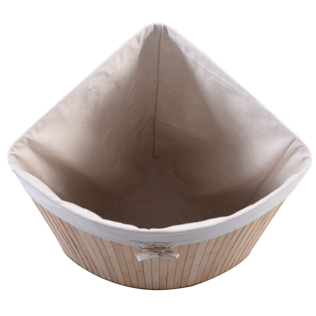 GOFLAME Corner Bamboo Laundry Hamper with Lid and Removable Liner, Washing Clothes Basket Storage Bin with Handle, Suitable for Bedroom, Bathroom, Laundry (Natural)