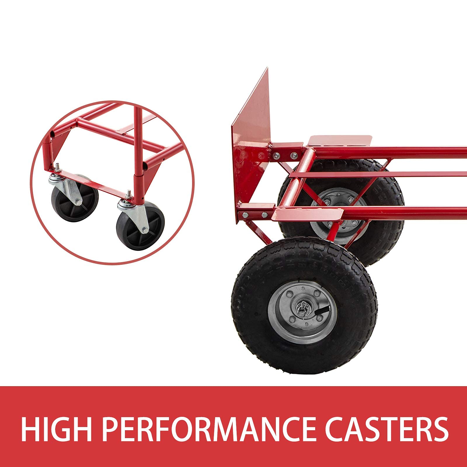 BestEquip Hand Truck Convertible Dolly 200lb/300lb with 10inch Pneumatic Wheels in Red