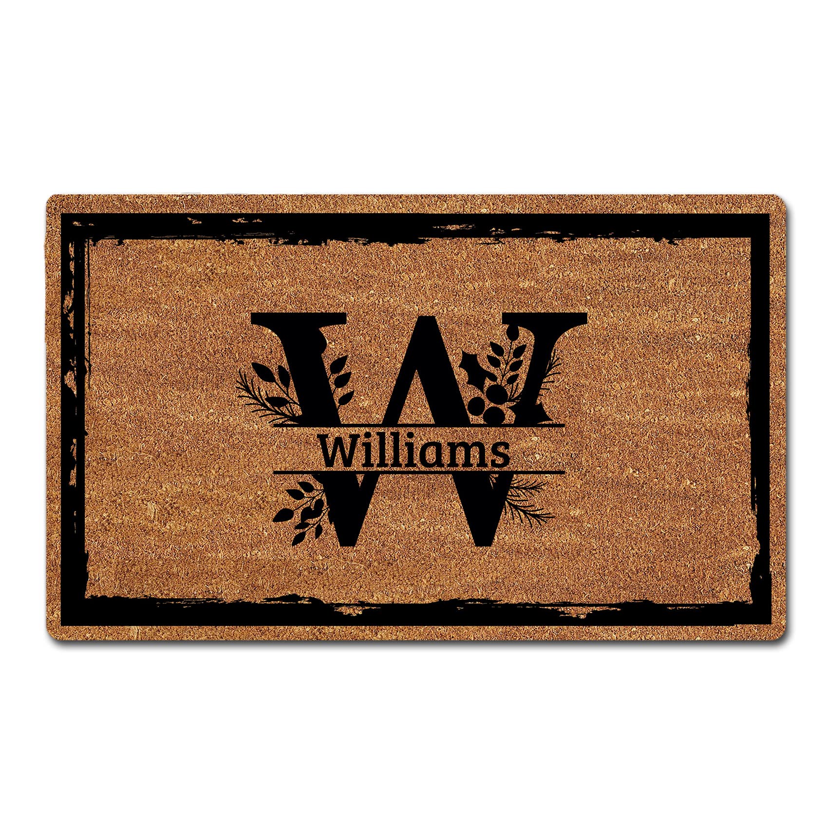 Custom Last Name Doormat Personalized Split Monogram Initial Letter Floor Mat Decorative Entrance Door Mats Non-Slip Rubber Indoor Outdoor Home Office Rug Housewarming Gifts