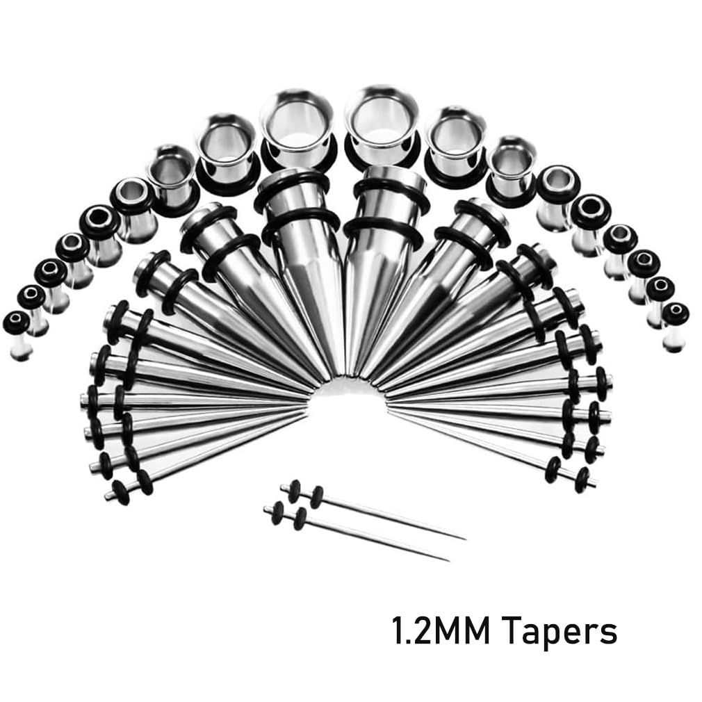 Bngukju 16G-00G Surgical Steel Ear Stretching Kit 38Pcs Ear Plugs Tunnels and Taper Set Gauges Set Expander (Silver 16G-00G(38Pcs))