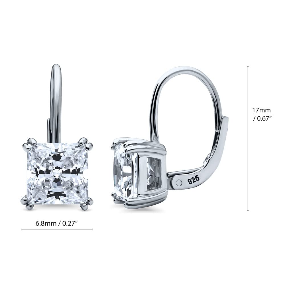 BERRICLE Sterling Silver Cubic Zirconia CZ Fashion Leverback Dangle Drop Earrings for Women, Rhodium Plated